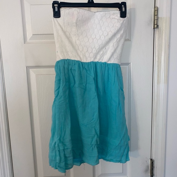 Charlotte Russe | Dresses | 42 Blue And White Strapless Layered ...